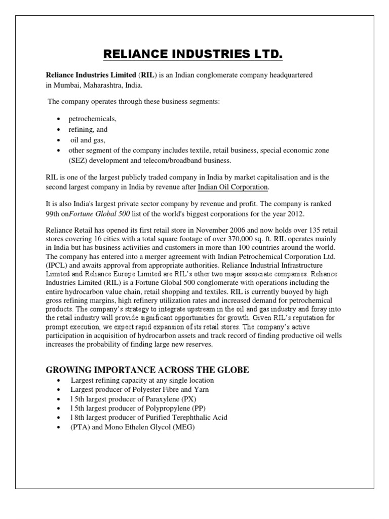 Reliance Industries LTD | PDF | Business | Economies