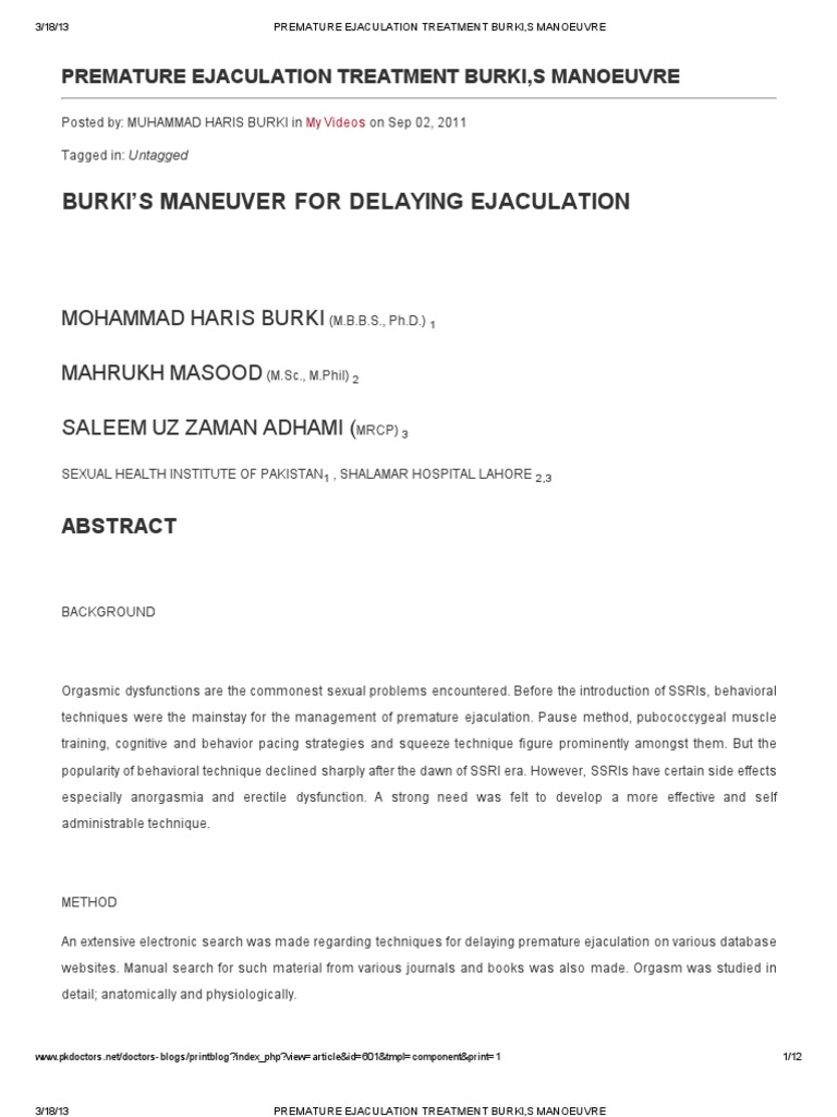 Premature Ejaculation Treatment Burki, S Manoeuvre PDF | PDF | Orgasm | Sexual Dysfunction