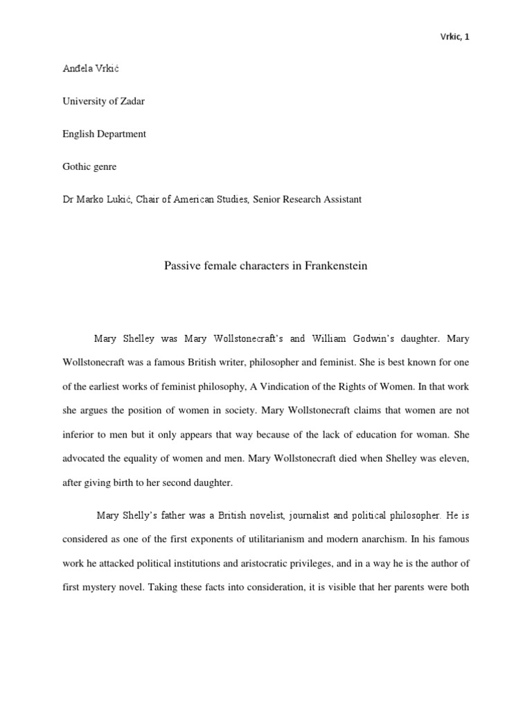 Passive Female Characters in Frankenstein | PDF | Mary Shelley ...