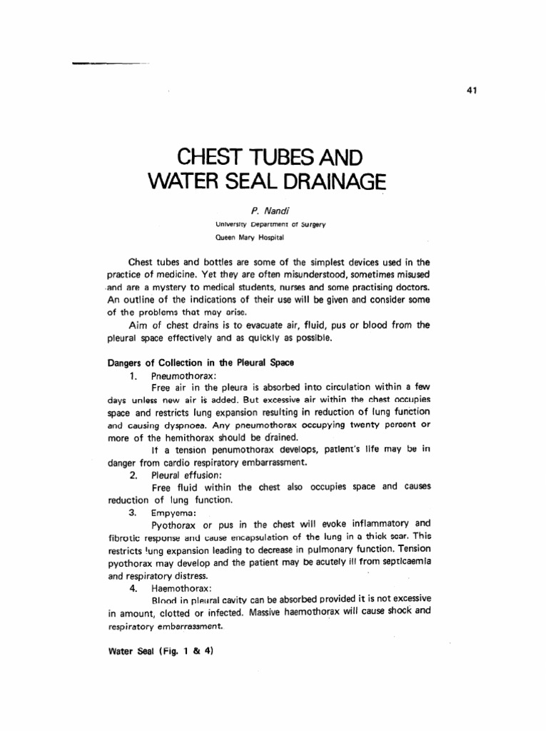 Chest Tube and WSD | PDF