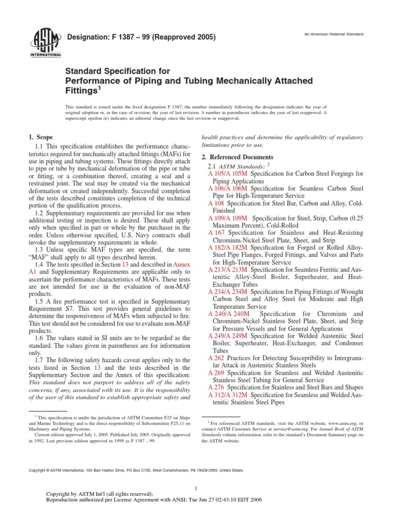 Astm f1387 | PDF | Pipe (Fluid Conveyance) | Stainless Steel