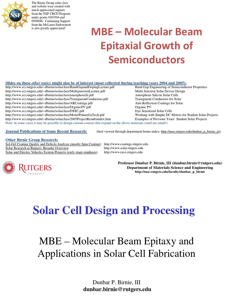 MBE - Molecular Beam Epitaxial Growth of Semiconductors | PDF | Epitaxy ...