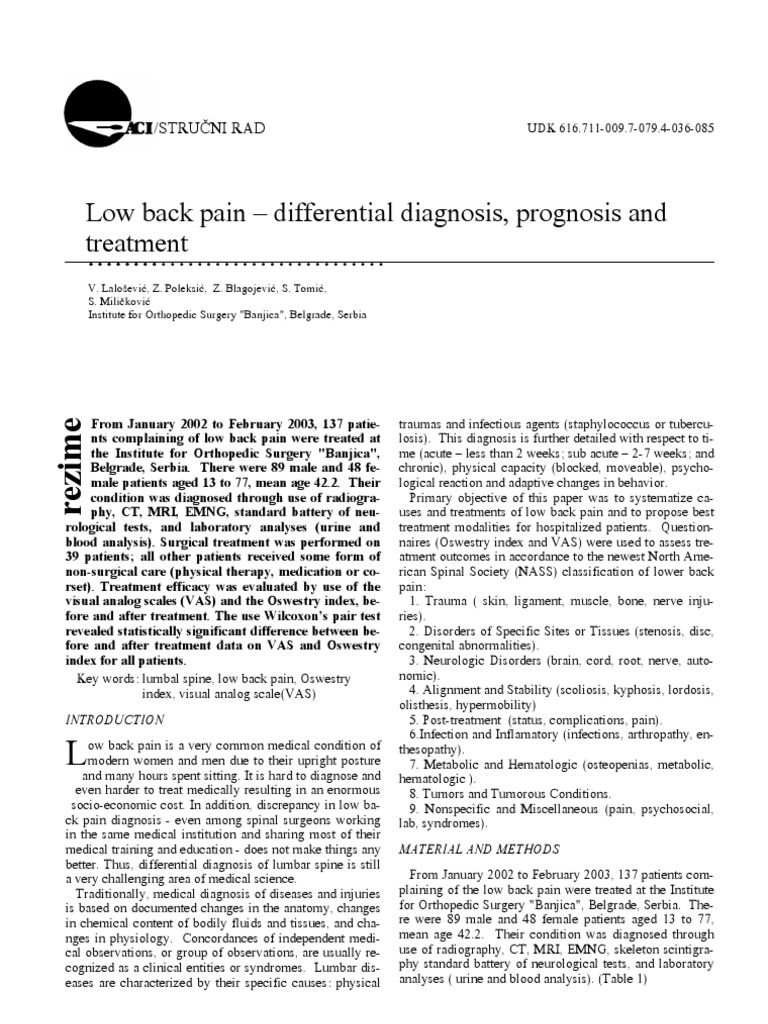 Low Back Pain - Differential Diagnosis, Prognosis and Treatment | PDF ...