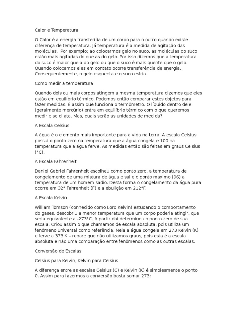 Conversão de Escalas Termométricas | PDF | Fahrenheit | Temperatura