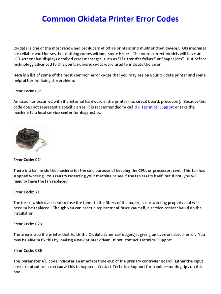 Common Okidata Printer Error Codes PDF | PDF | Printer (Computing) | Input/Output