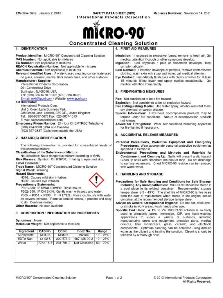 Micro-90 Ghs Sds | PDF | Toxicity | Chemical Substances