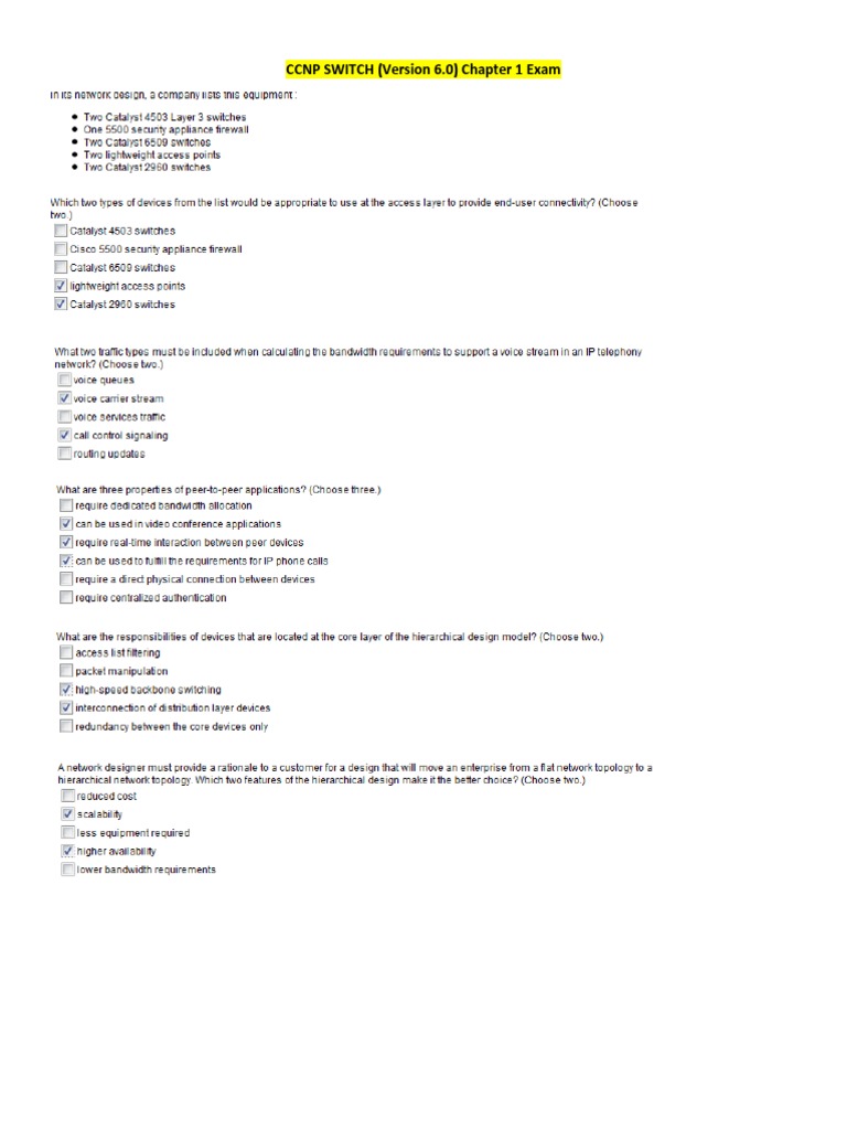 CCNP SWITCH Chapter 1 To 7 Tests | PDF CCNP SWITCH Chapter 1 To 7 Tests | PDF