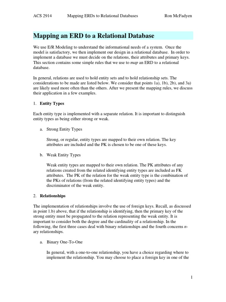 Mapping An ERD | PDF | Relational Database | Data Model