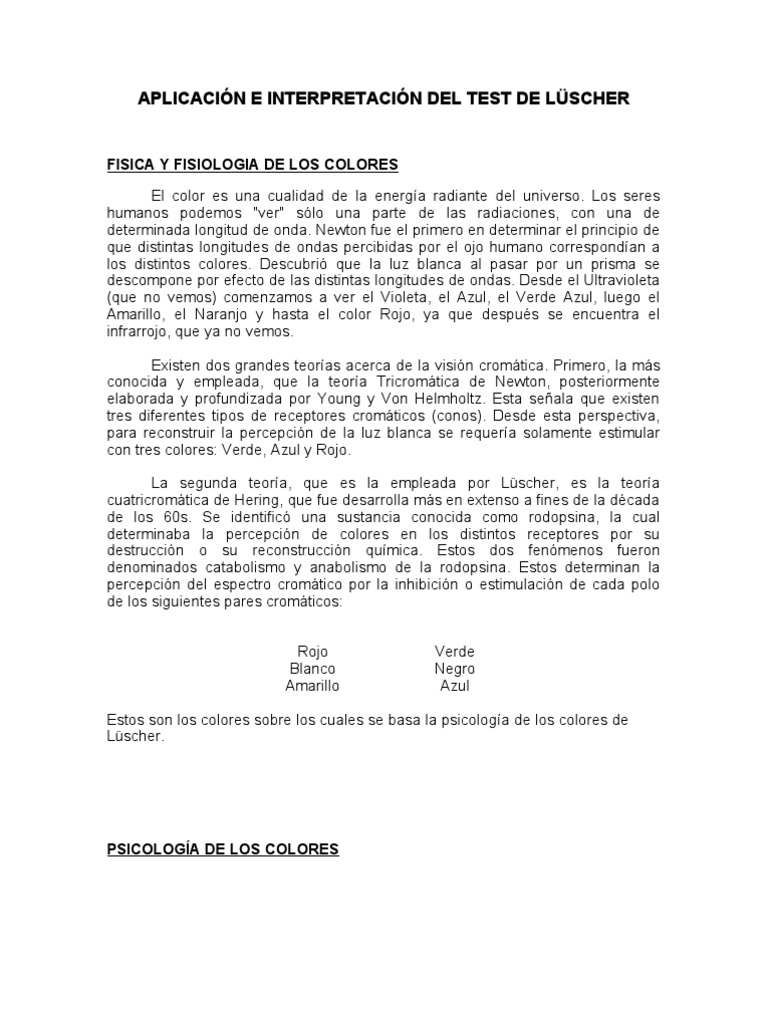 Interpretación del Test de Lüscher | PDF | Percepción visual | Color