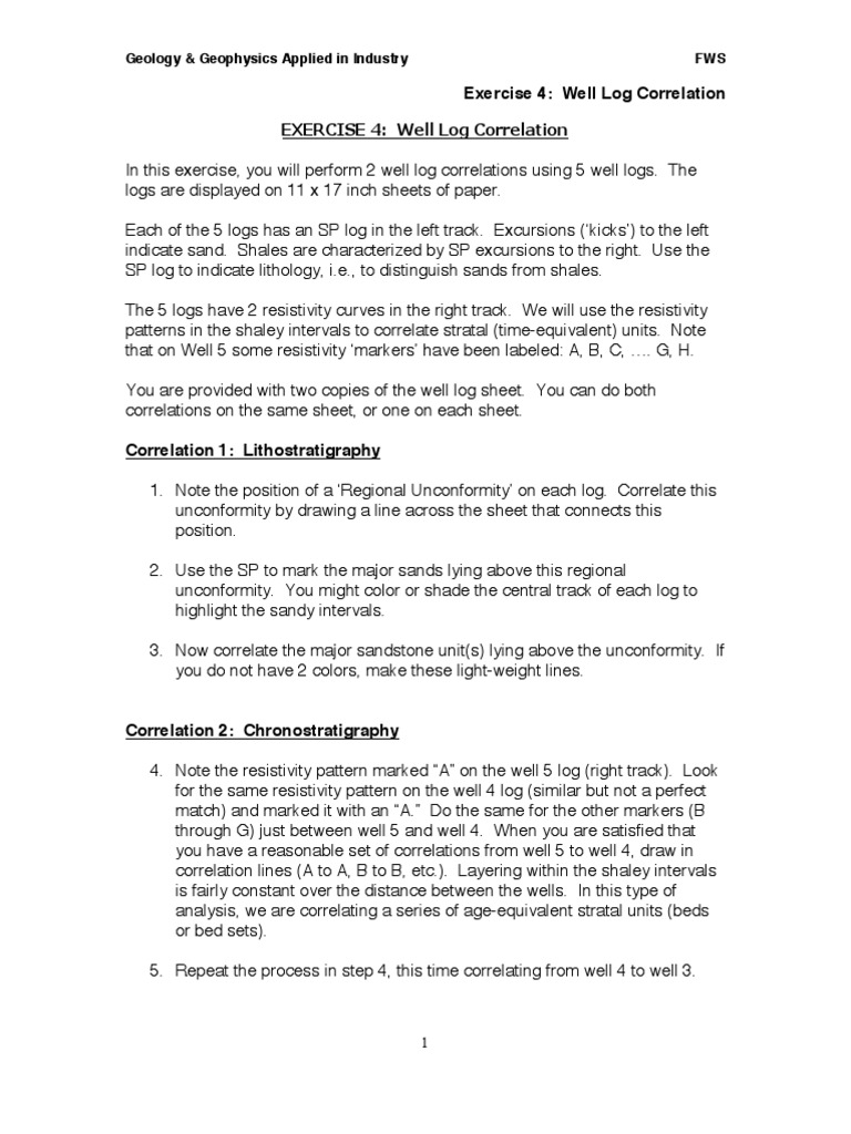Exercise 4: Well Log Correlation EXERCISE 4: Well Log Correlation | PDF ...