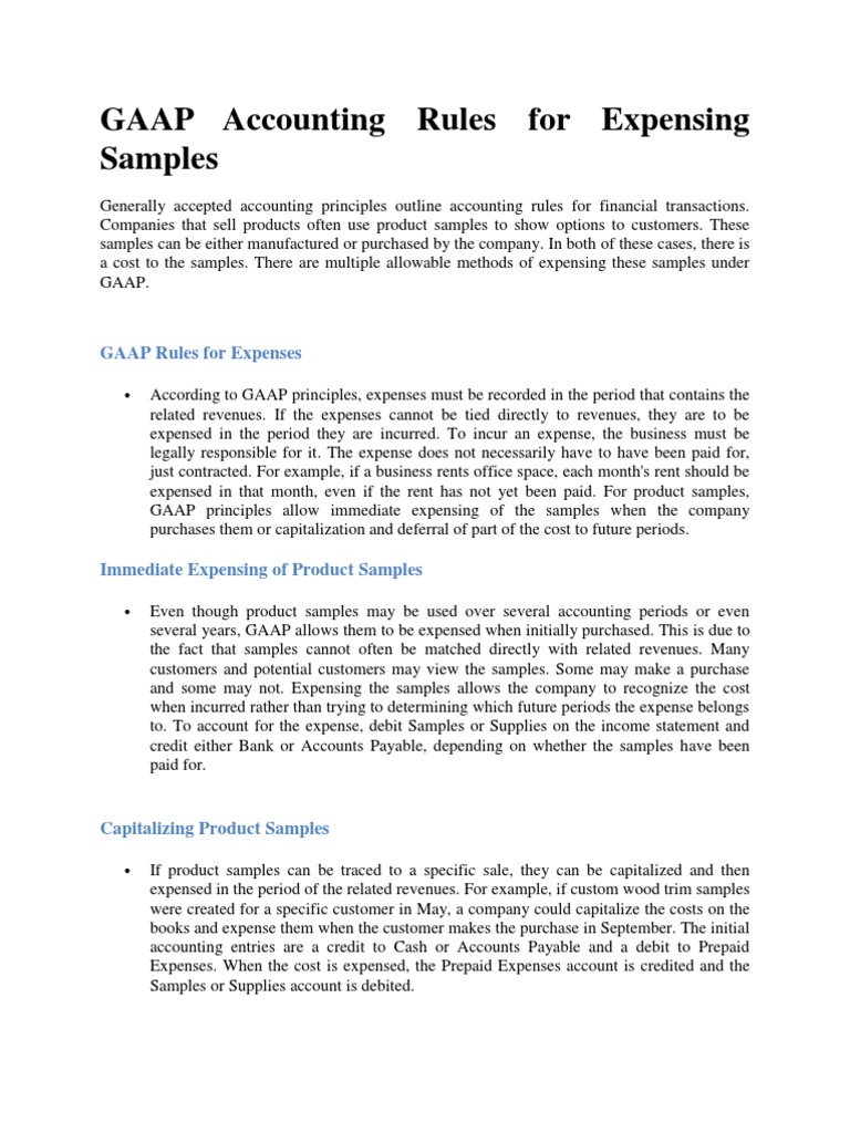 GAAP Accounting Rules For Expensing Samples | PDF | Debits And Credits ...