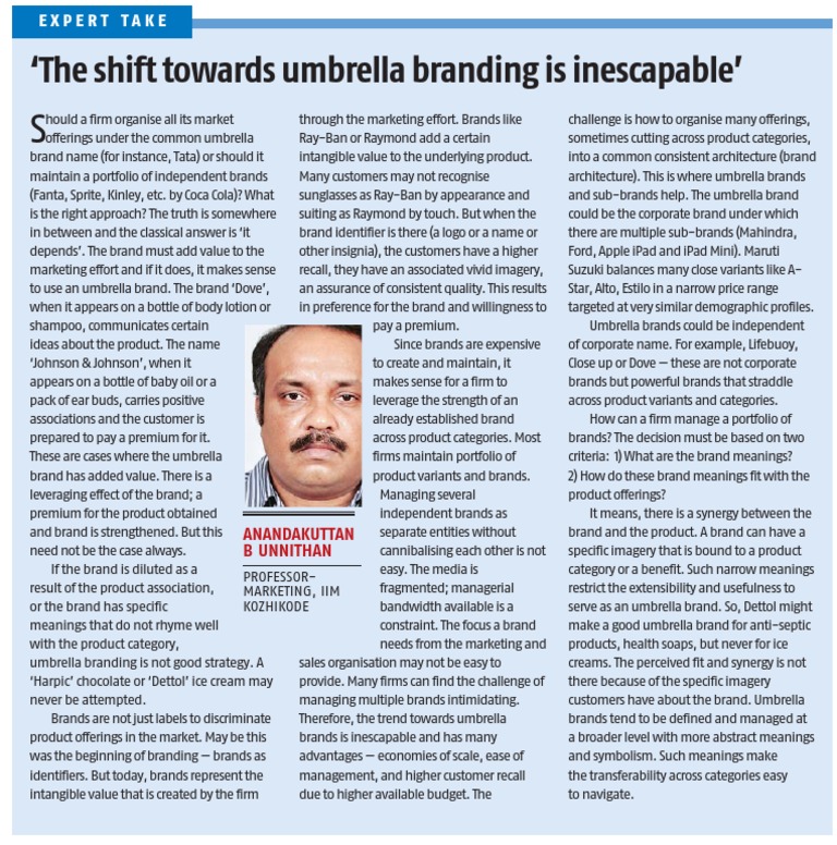 The Shift Towards Umbrella Branding Is Inescapable': Anandakuttan B Unnithan | PDF | Brand ...