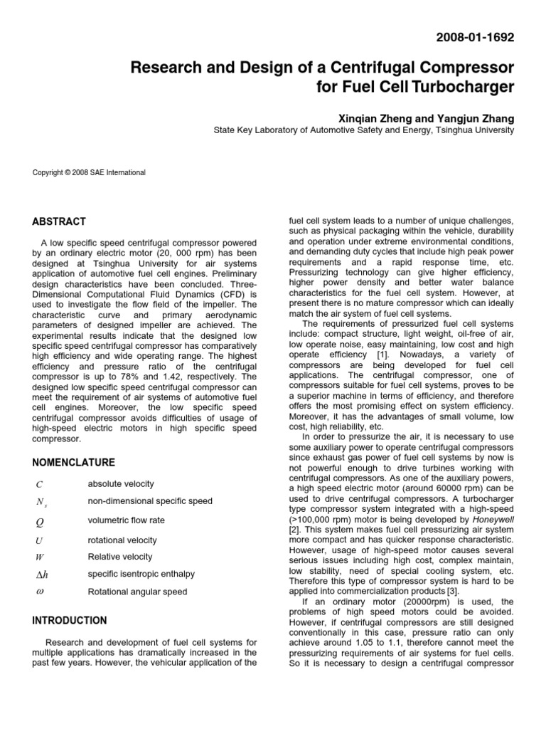 Research And Design Of A Centrifugal Compressor For Fuel Cell