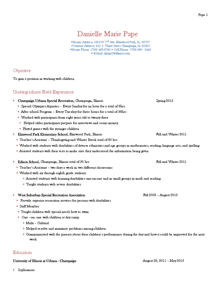 Danielle Pape's Résumé | PDF | Business