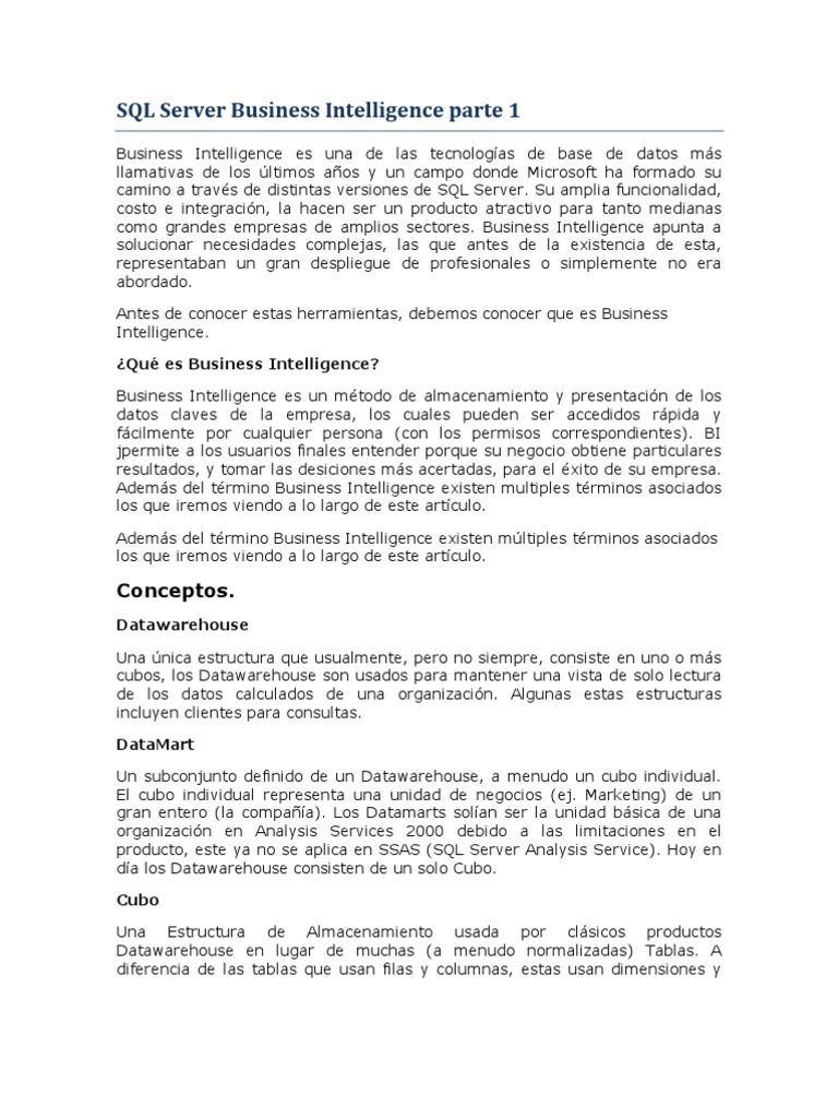 Sql Server Business Intelligence Parte 1 Pdf Pdf Almacén De Datos