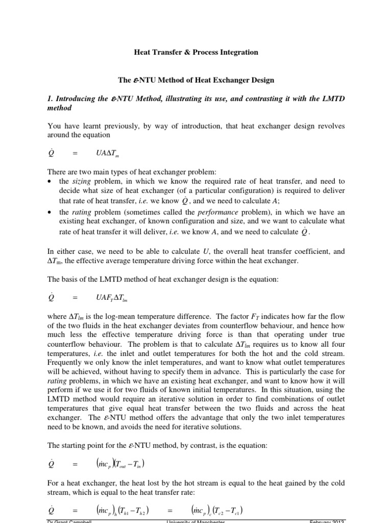 The E-NTU Method, 250313 | PDF | Heat Exchanger | Heat Transfer