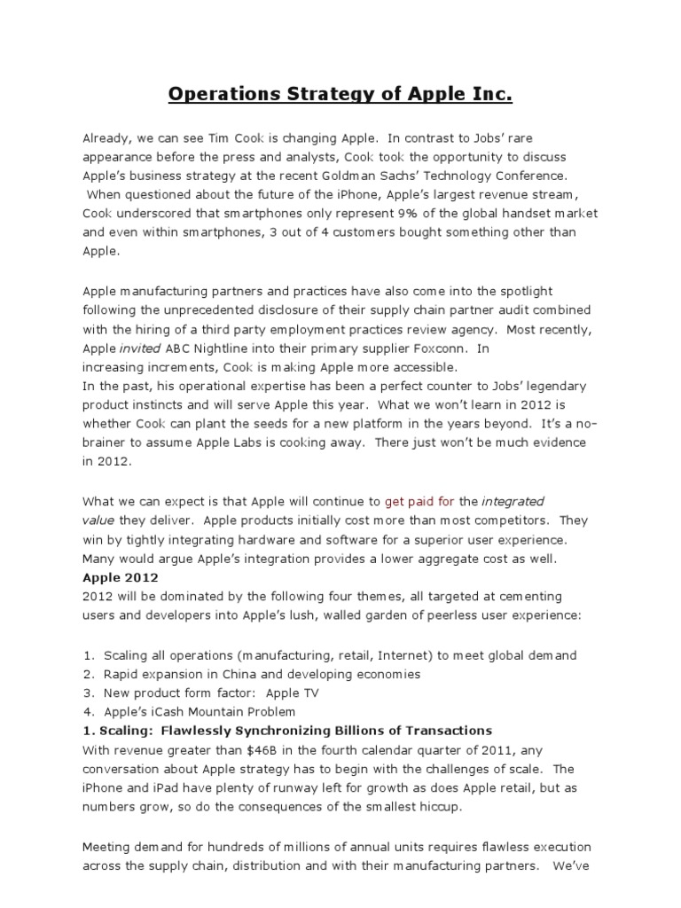Apple Inc. Operations Strategy 2012 | PDF | Apple Tv | Apple Inc.