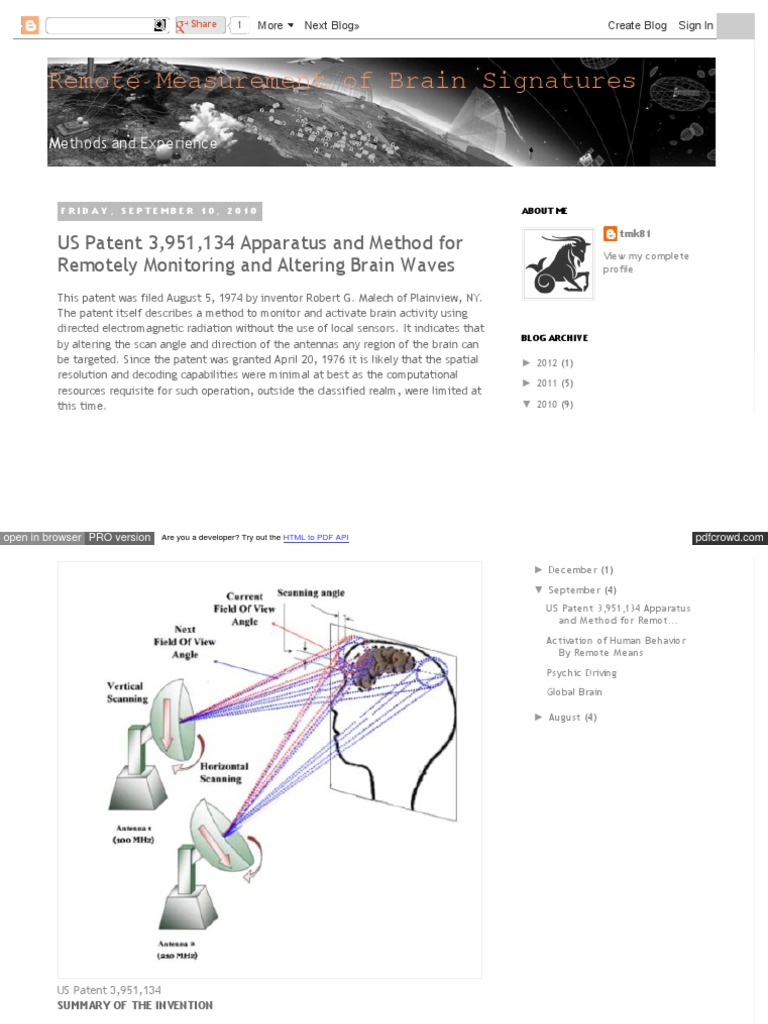Strahlenfolter - TI V2K - Fern-Hirnscanning - US Patent 3,951,134 ...