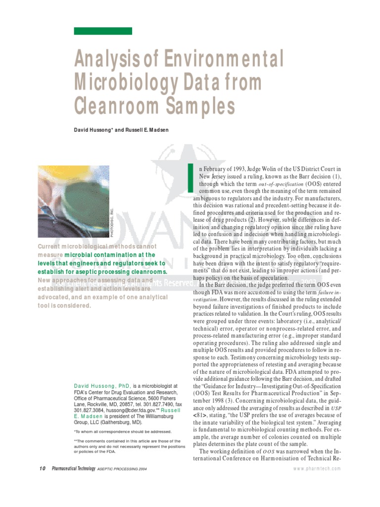 Analysis of Environmental Microbiology Data From Cleanroom Samples ...