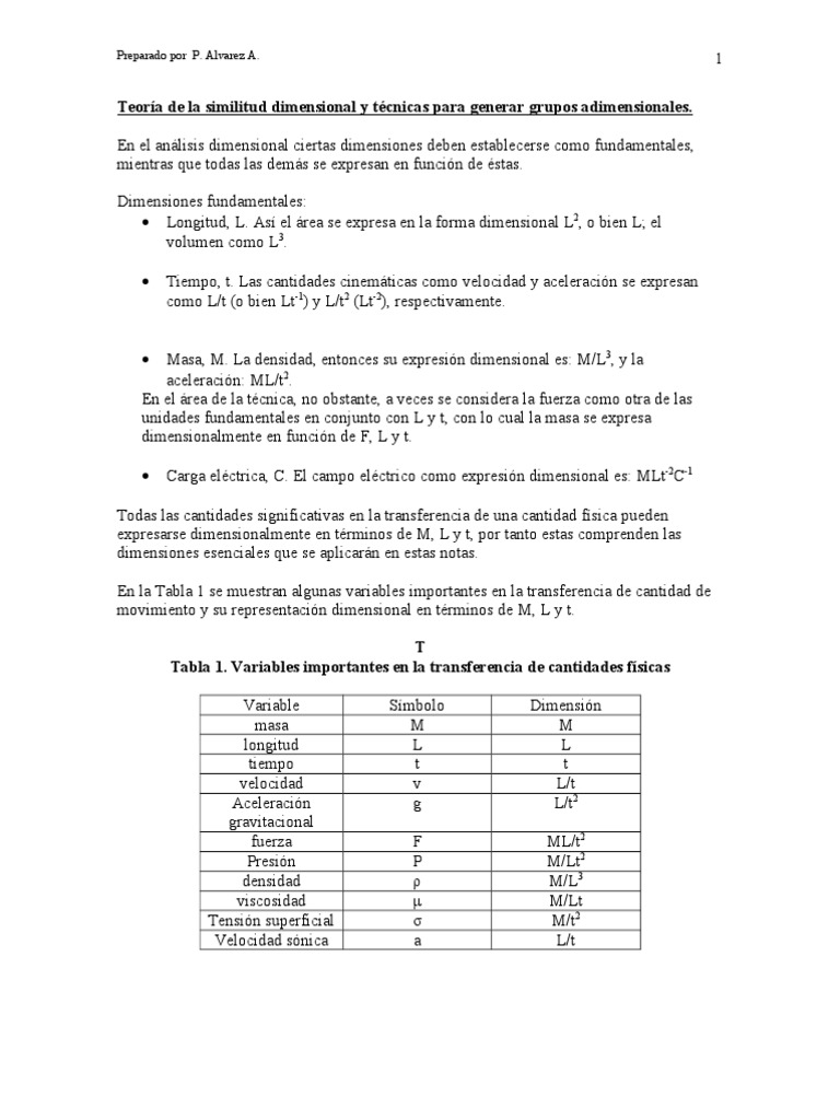 Análisis Dimensional y Grupos Adimensionales | PDF | Ecuaciones | Longitud