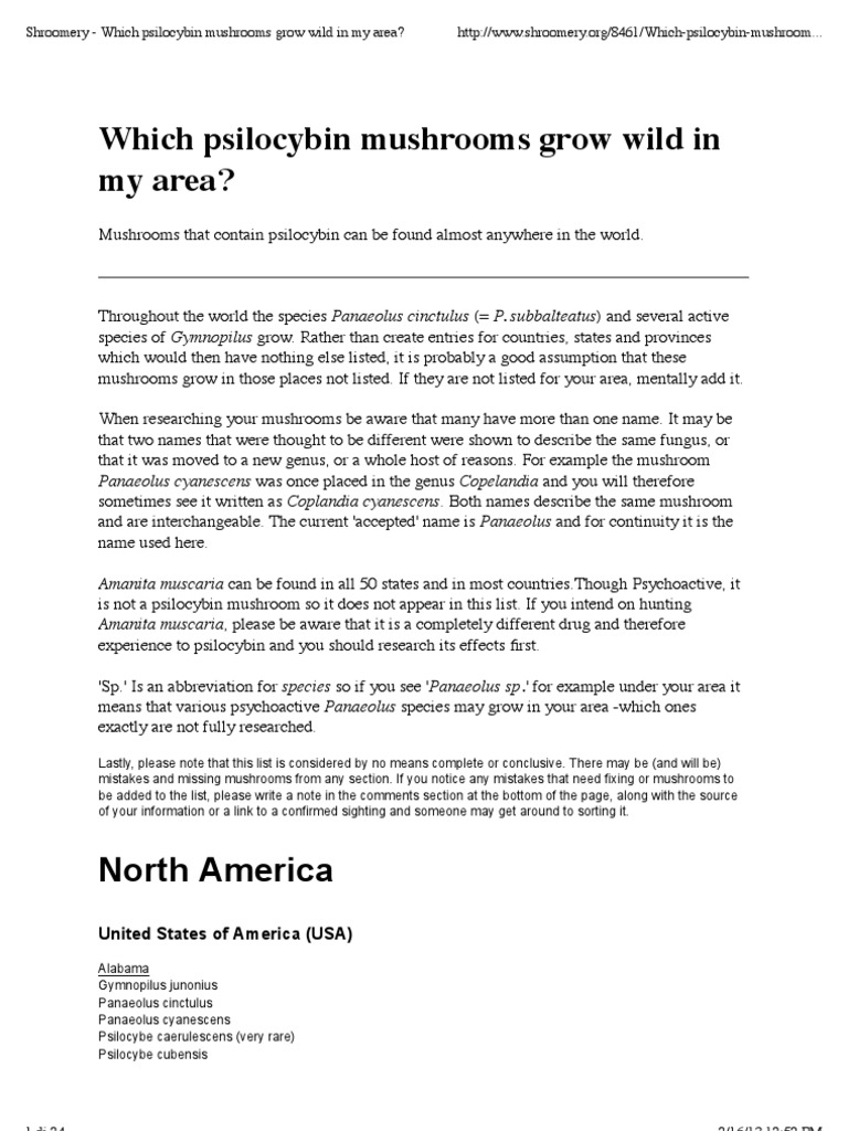 Psilocybin Mushrooms Distribution Over The World | PDF | Psilocybin ...