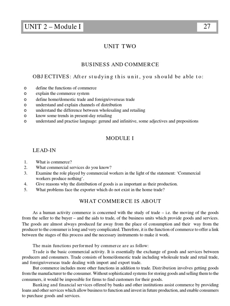 UNIT TWO - Business and Commerce | PDF