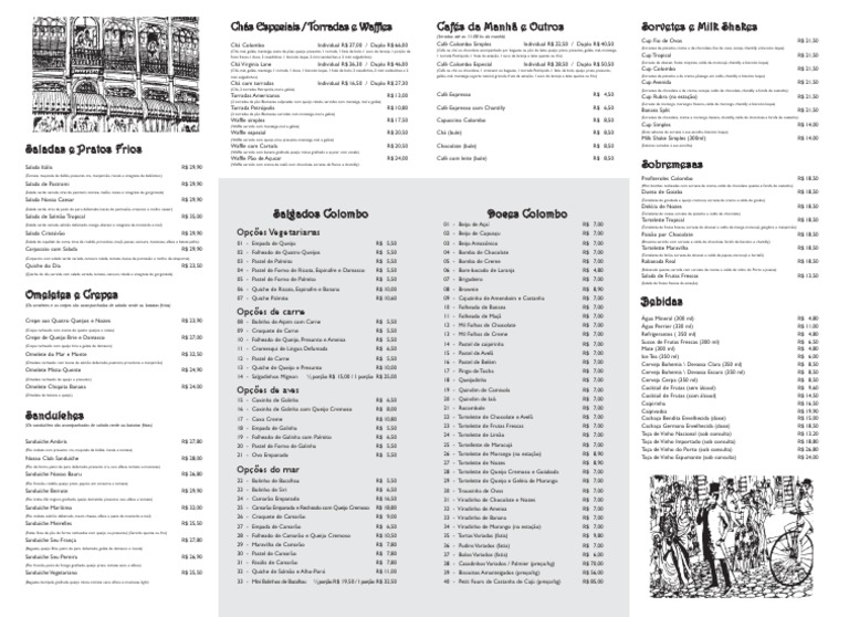 Cardapio Confeitaria Colombo | PDF | Sanduíche | Culinária