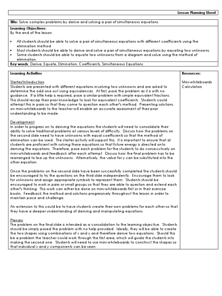 lesson-plan-simultaneous-equations-with-different-coefficients