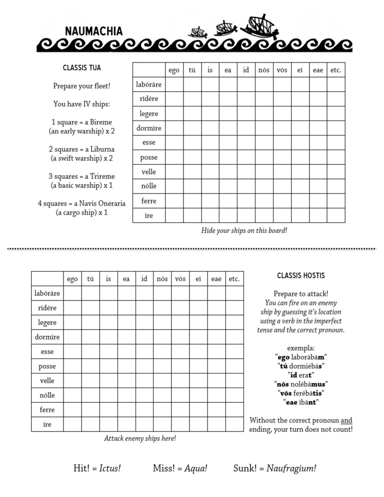 Irregular Verb Battleship (Imperfect Tense) | PDF