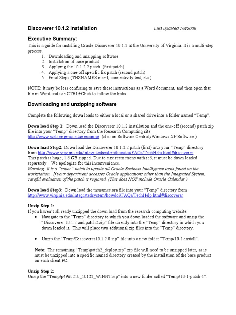 Discoverer 10g Installation | PDF | Zip (File Format) | Installation (Computer Programs)