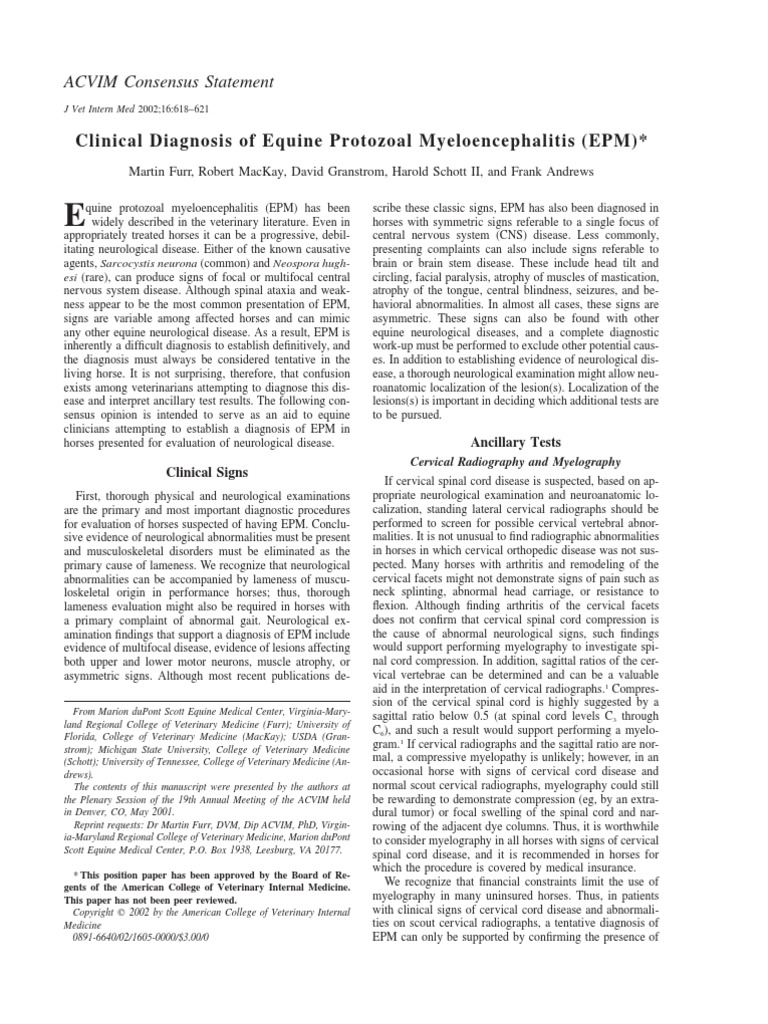 Equine Protozoal Myeloencephalitis | PDF | Western Blot | Vertebral Column