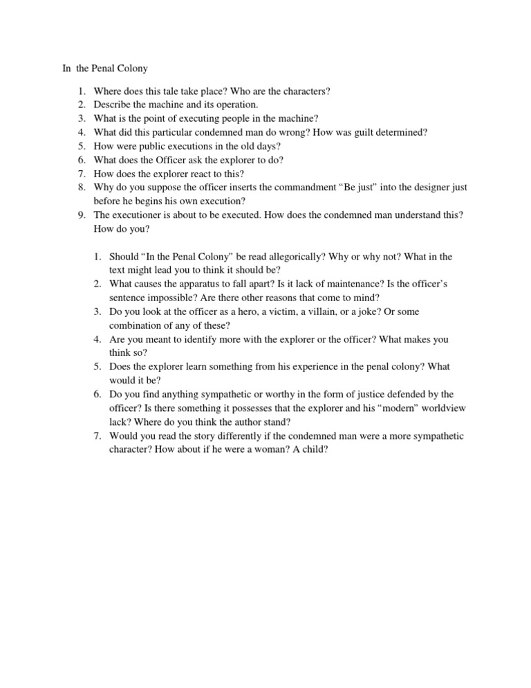 Kafka Penal Colony Questions | PDF