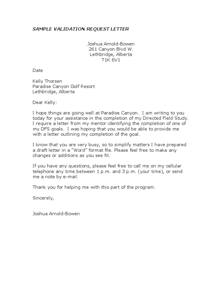 Sample Validation Letter | PDF