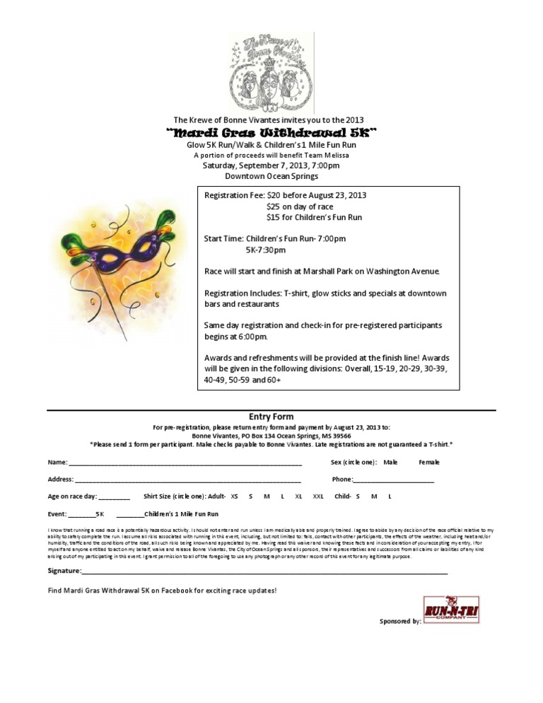5K Registration Form | PDF | New Orleans Mardi Gras | Government
