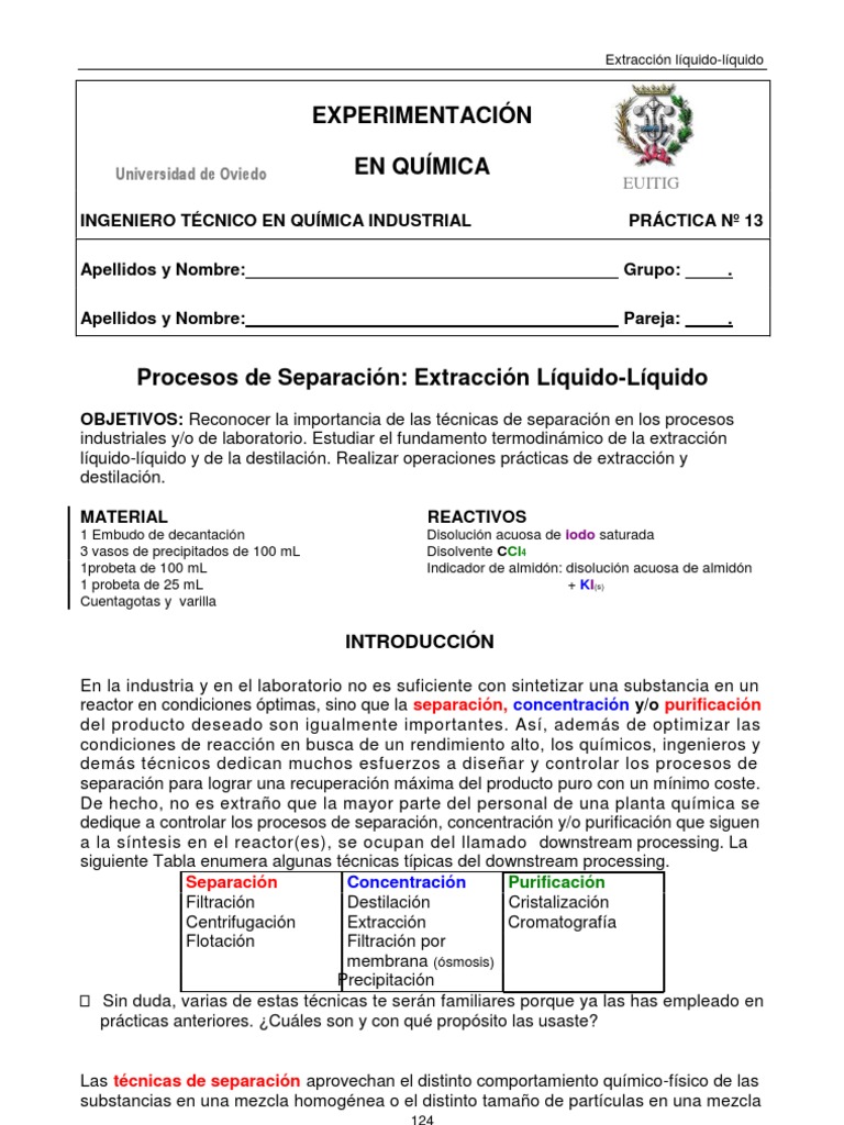 PRACT 13 Extraccion L-L | PDF | Solubilidad | Mezcla
