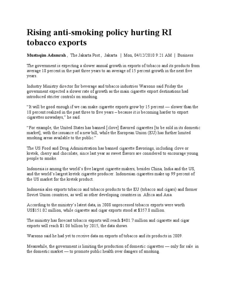 Rising Anti-Smoking Policy Hurting RI Tobacco Exports | PDF | Cigarette ...
