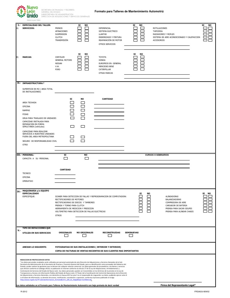 Refrendo Formato Talleres 2012 | PDF | Vehículo de motor | Automóviles