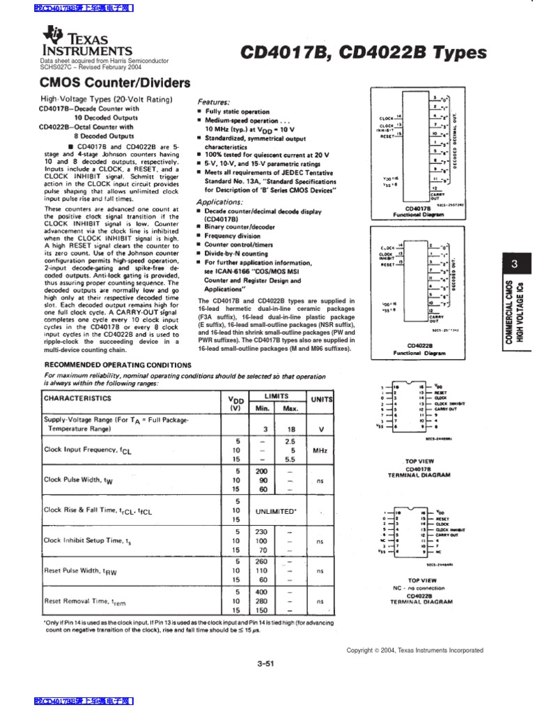 Data Sheet IC CD4017BE | Electronics | Science