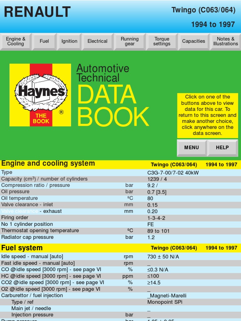Data Book: Automotive Technical | PDF | Ignition System | Engine Technology