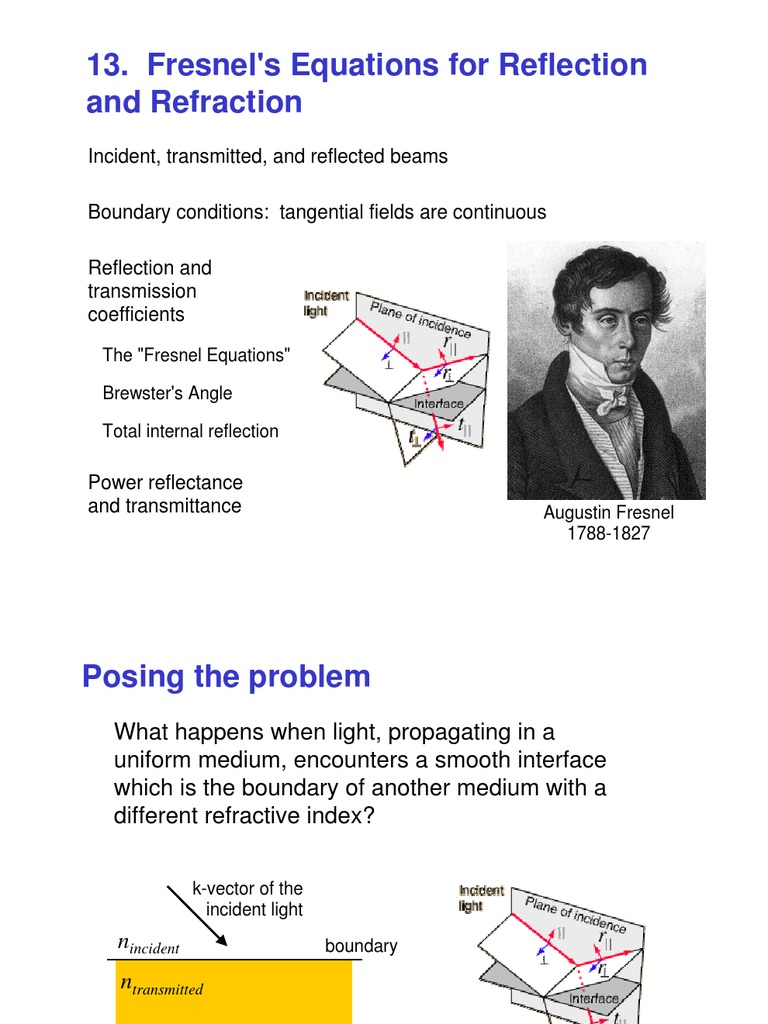 Fresnel's Equations For Reflection and Refraction: Incident ...