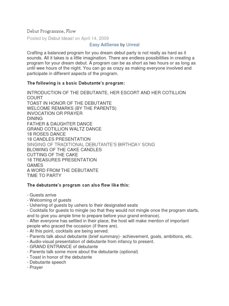 Debut Ideas!: Posted by On April 14, 2009 | PDF | Birthdays | Leisure