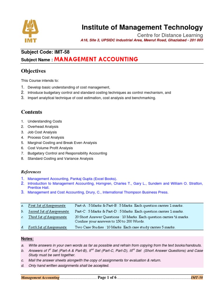 IMT-58 Asignment | PDF | Cost | Management Accounting