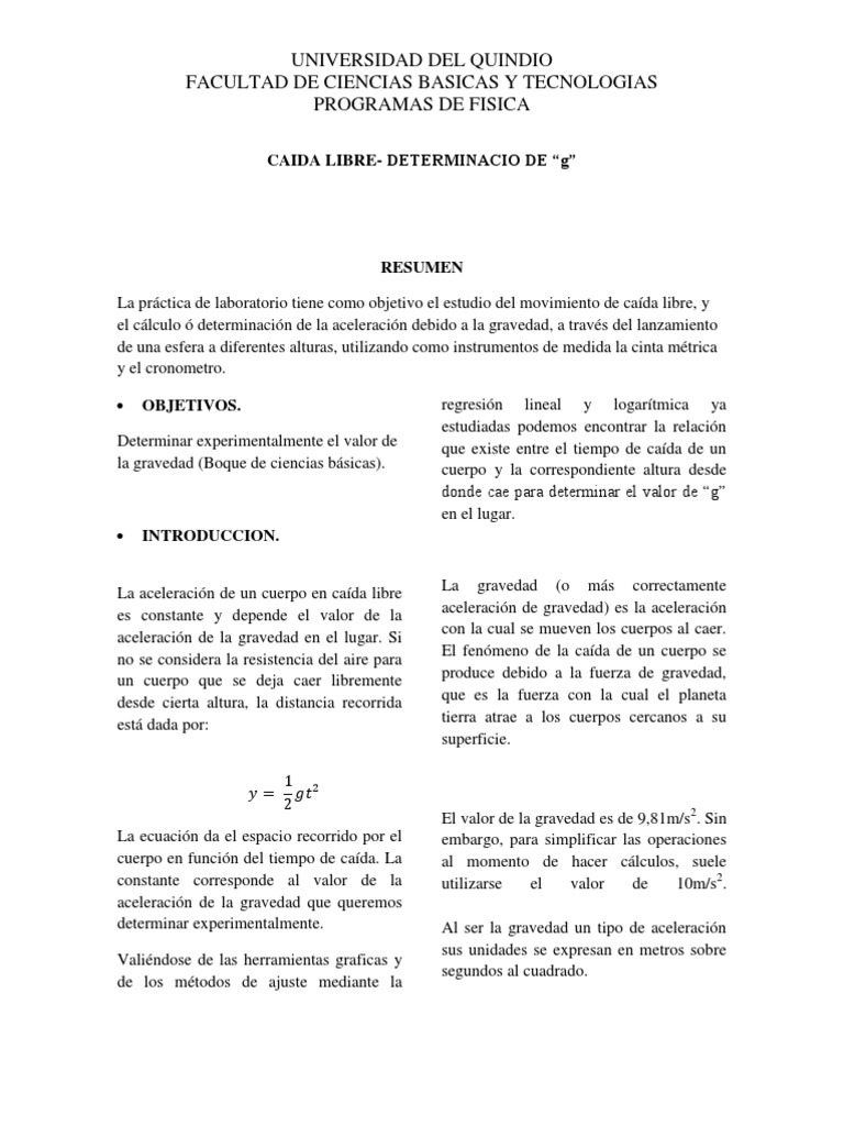 Caida Libre Fisica Lab | PDF | Gravedad | Fuerza