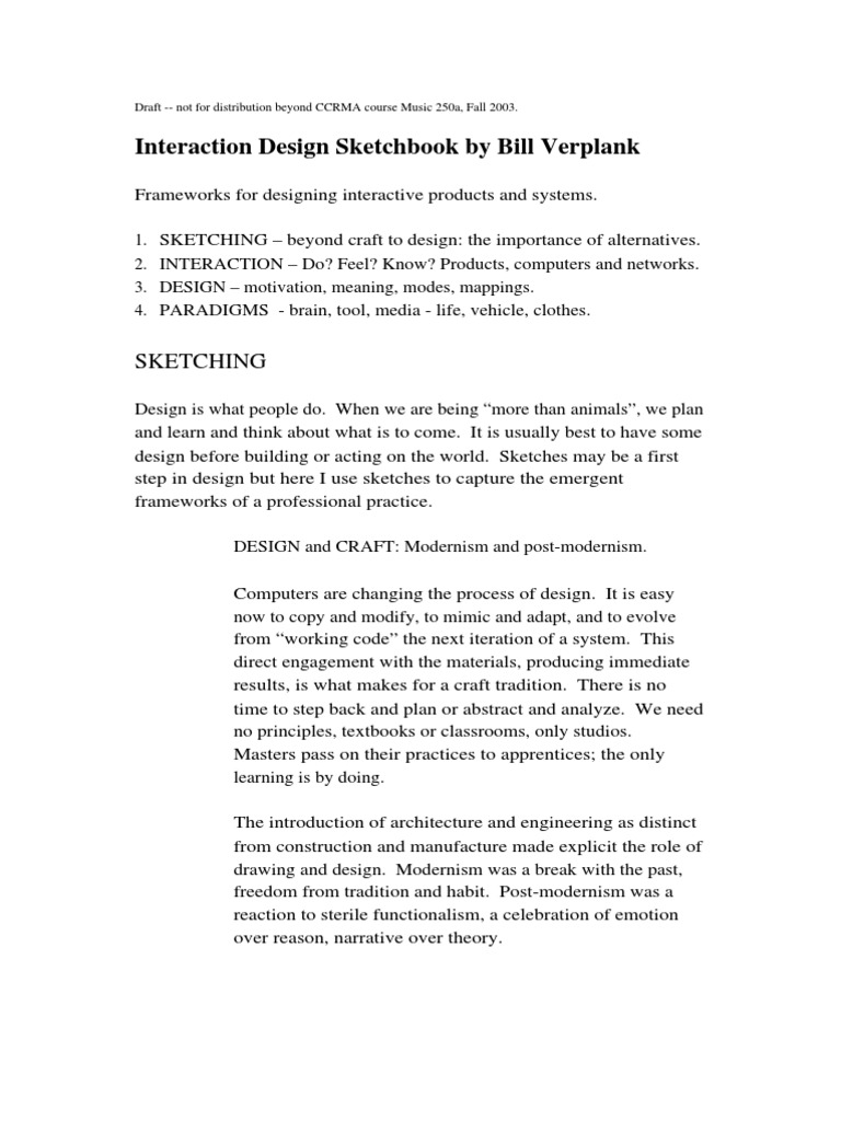 Interaction Design Sketchbook by Bill Verplank: Sketching | PDF | Art