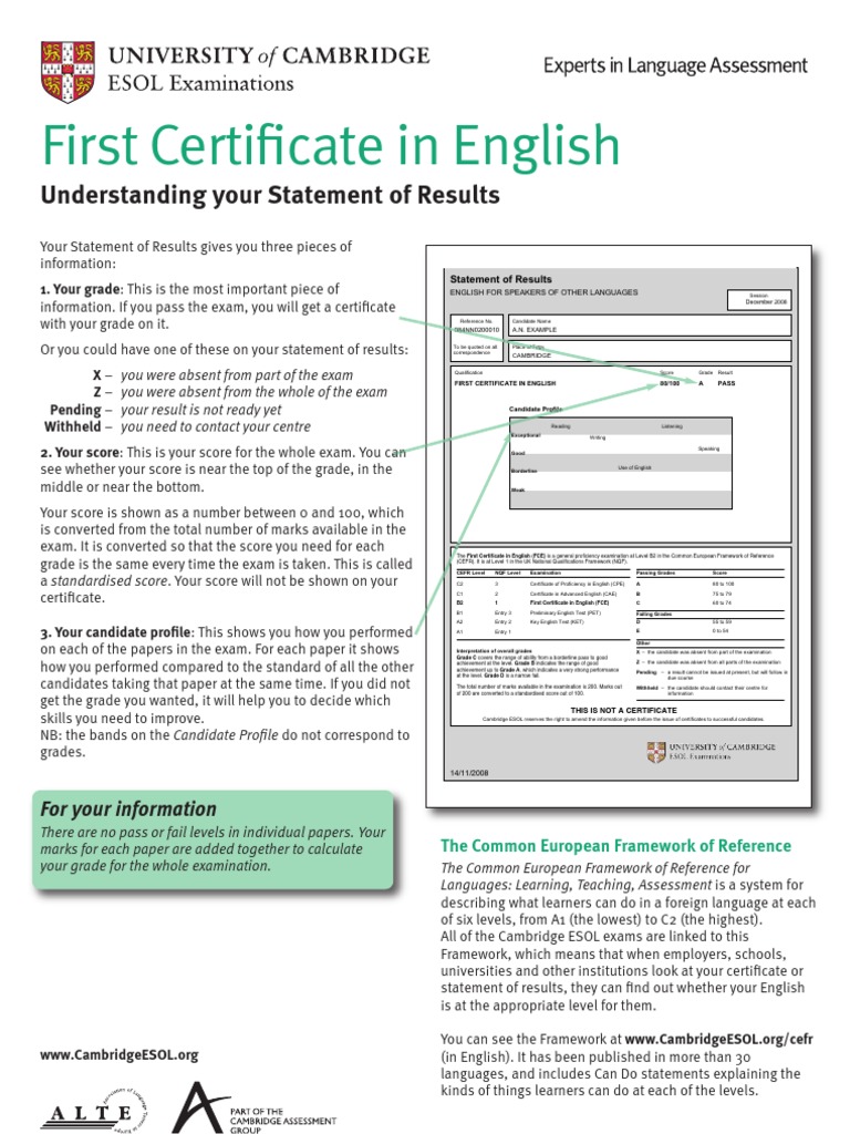 Fce Statement of Results | PDF | Applied Linguistics | Humanities Education
