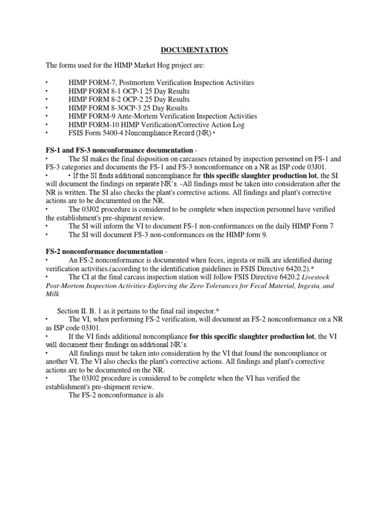 Documentation: Post-Mortem Inspection Activities-Enforcing The Zero Tolerances For Fecal ...