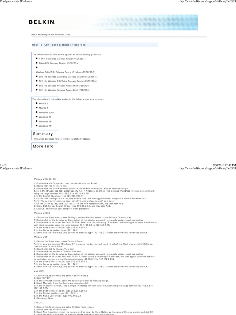 Configure A Static IP Address | PDF | Gateway (Telecommunications) | Ip ...
