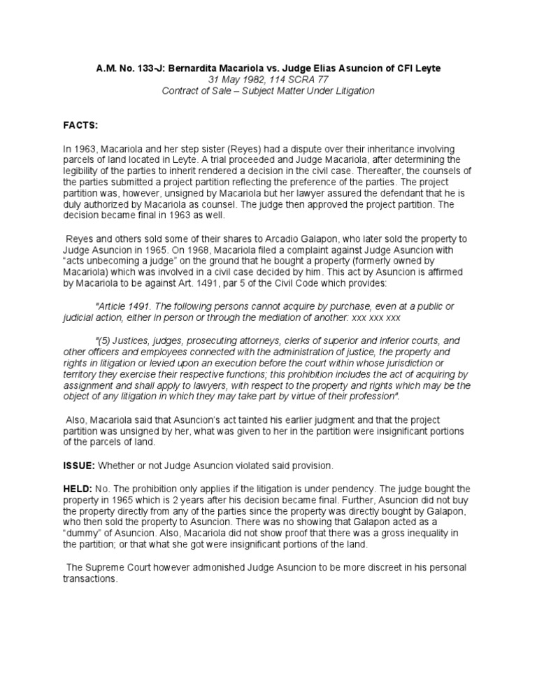 1-1 Macariola Vs Asuncion | PDF | Lawsuit | Judge