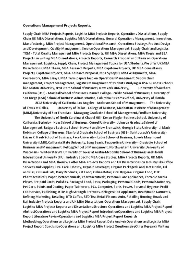 Operations Management Projects Reports | PDF | Master Of Business ...