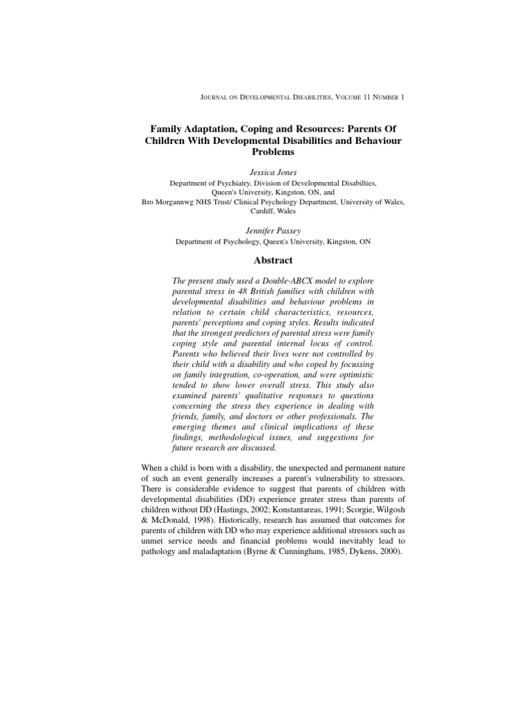 Family Adaptation, Coping and Resources Parents of Children With ...